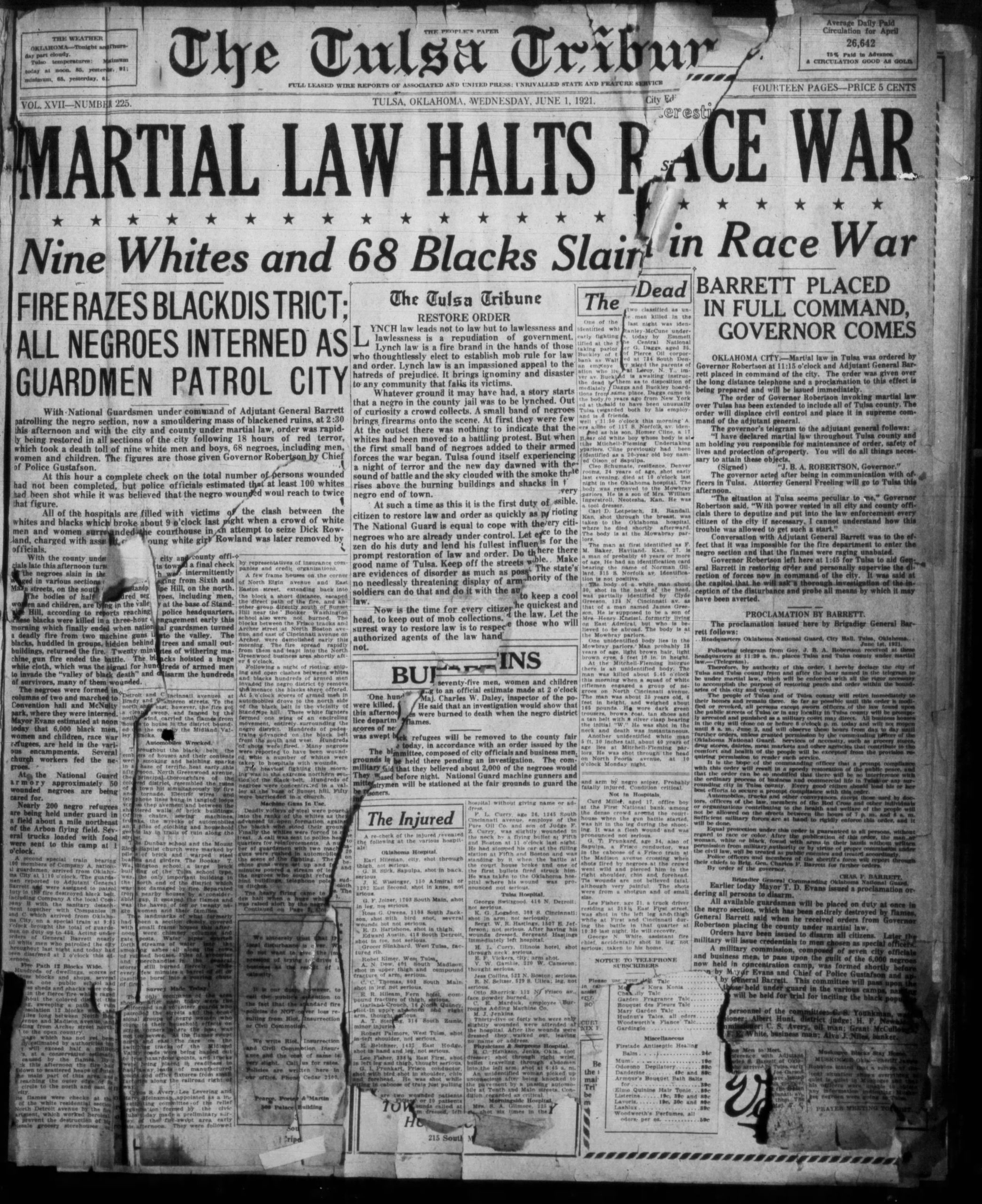Tulsa Race Massacre from the Tulsa Tribune, June 1-9, 1921 ...