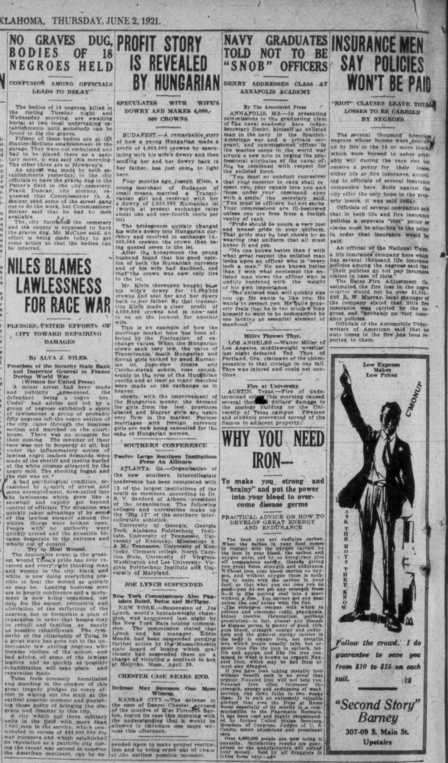 Tulsa Race Massacre from the Tulsa Tribune, June 1-9, 1921 ...