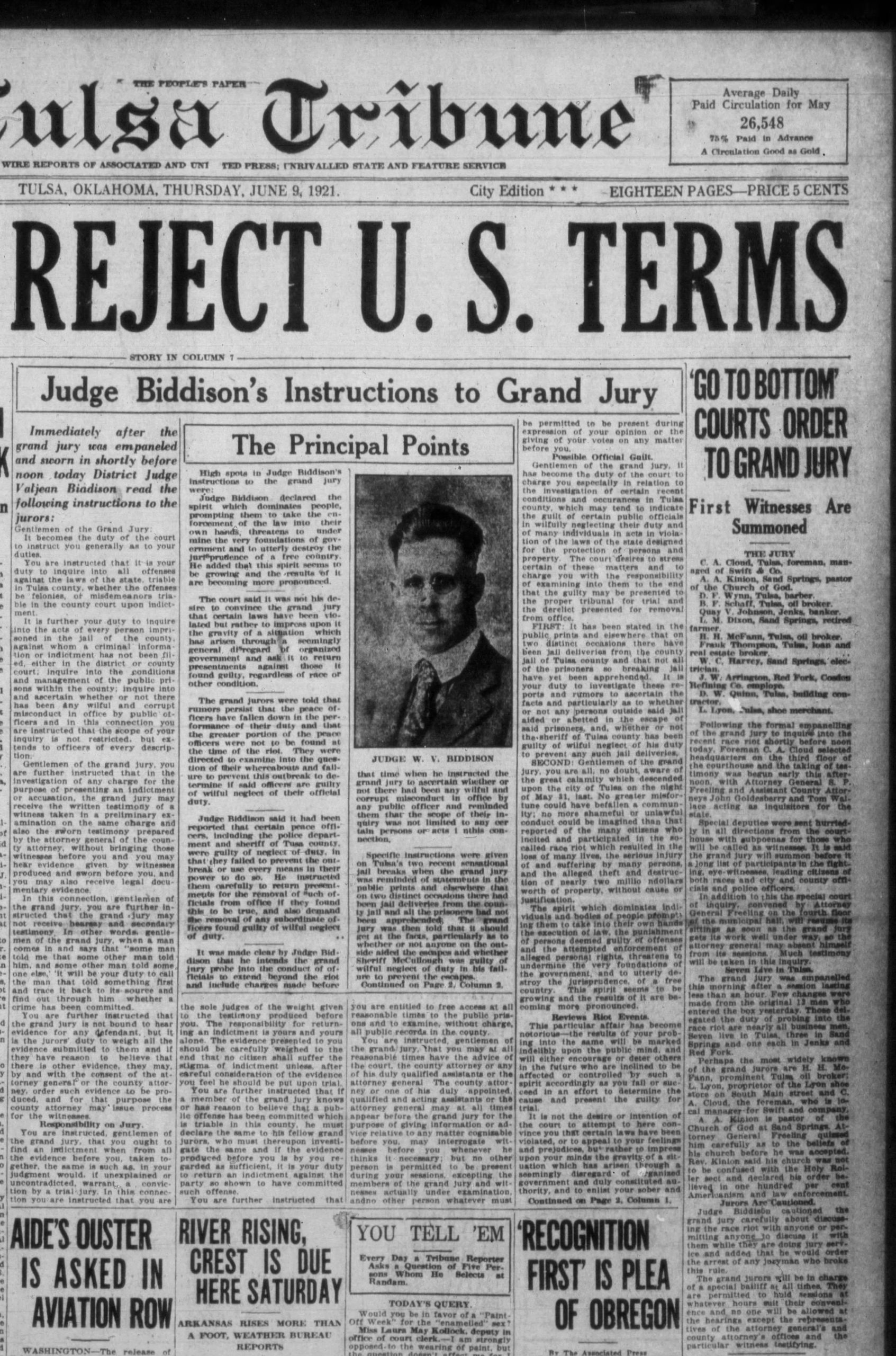 Tulsa Race Massacre from the Tulsa Tribune, June 1-9, 1921 ...
